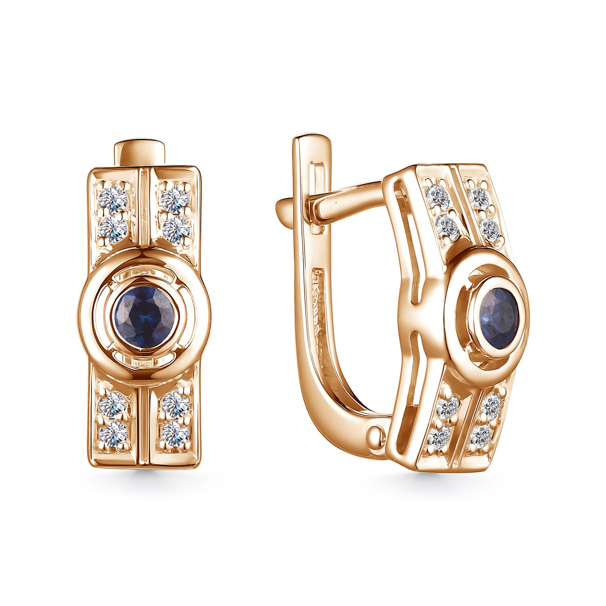Золотые серьги Алькор 24501-102 с сапфирами, бриллиантами — купить в AllTime.ru — фото