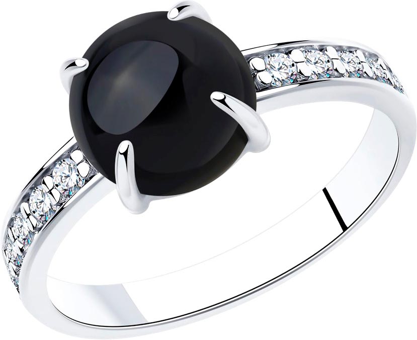 Серебряное кольцо Diamant 94-310-00887-2 с агатом, фианитами — купить в AllTime.ru — фото